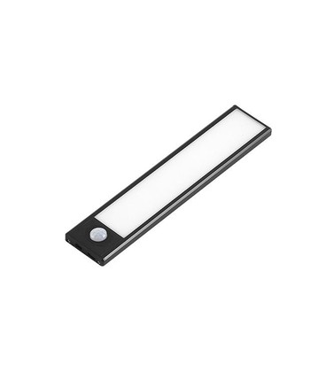 Batteri skabsbelysning - 20cm, Sort, PIR sensor, genopladelig